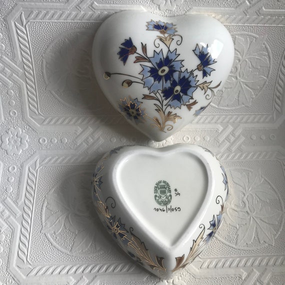 Heart Shaped Blue and Gold Hand Painted Fine Porcelai… - Gem