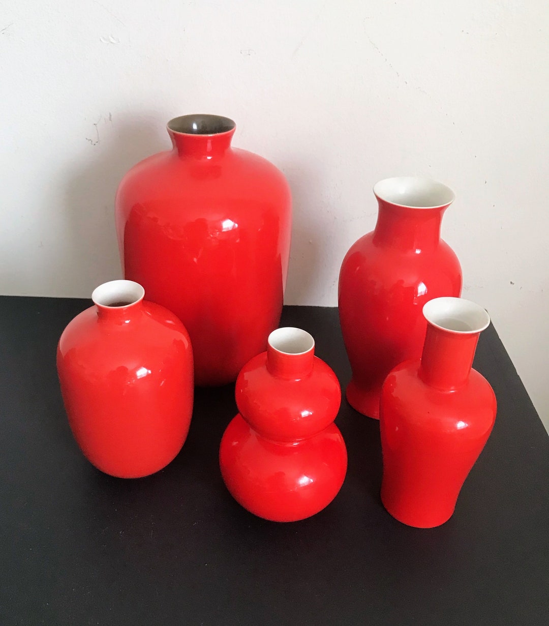 Set of Five Red Vases in Various Shapes and Sizes - Etsy