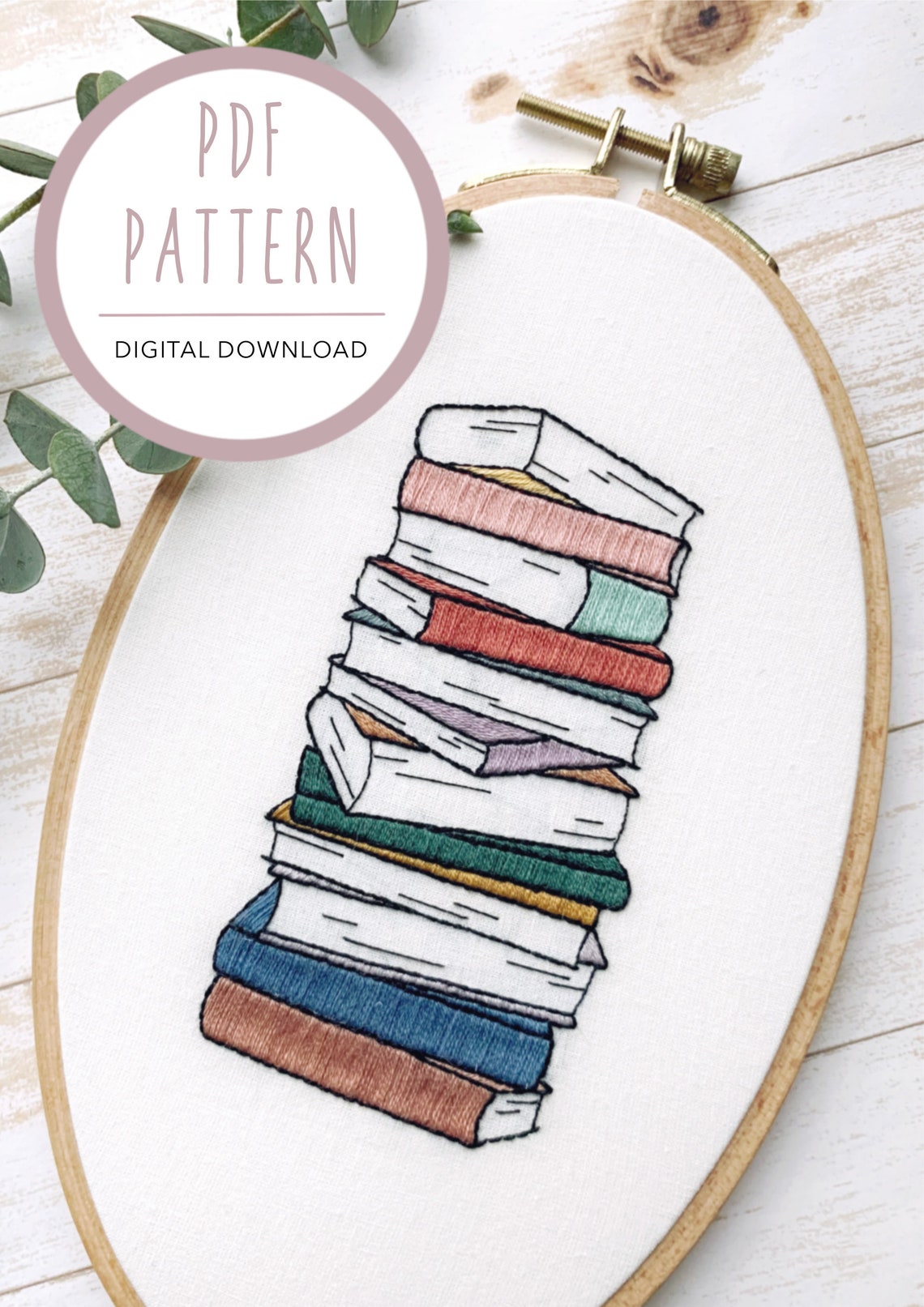 Book Stack PDF Pattern Modern Embroidery Pattern PDF - Etsy Canada