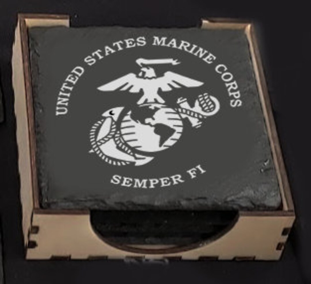 USMC Slate Coaster Set of 4 With Case - Etsy