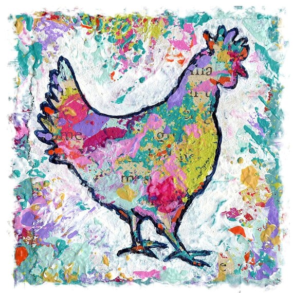 Art Print of Mixed Media Colourful Contemporary Chicken - Etsy
