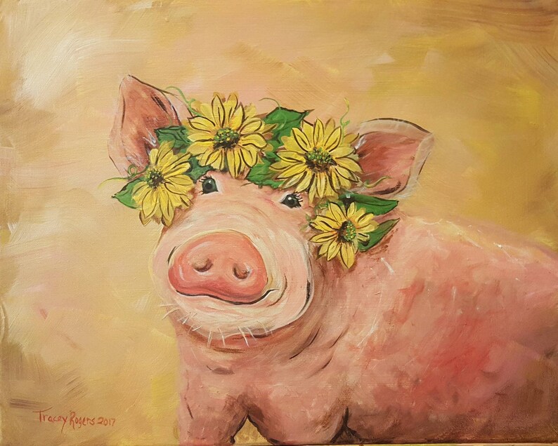 This Little Piggy Wore Sunflowers-pig Print - Etsy