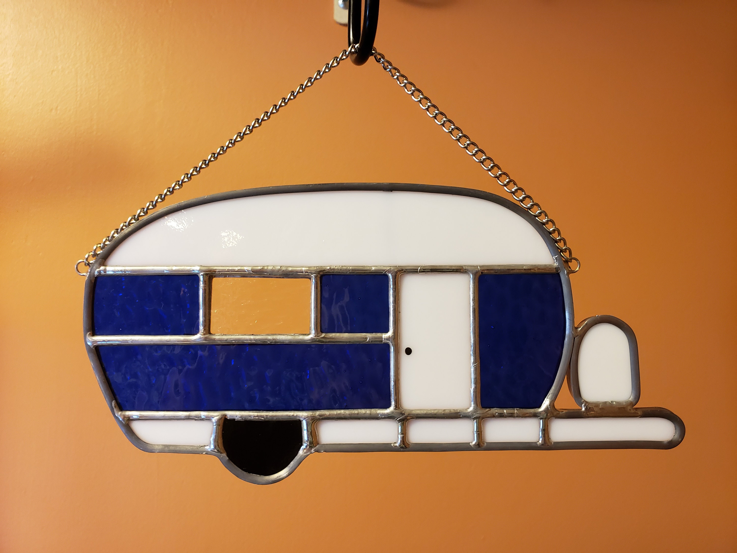 Cobalt Blue Stained Glass Camper Suncatcher - Travel Trailer Decoration ...