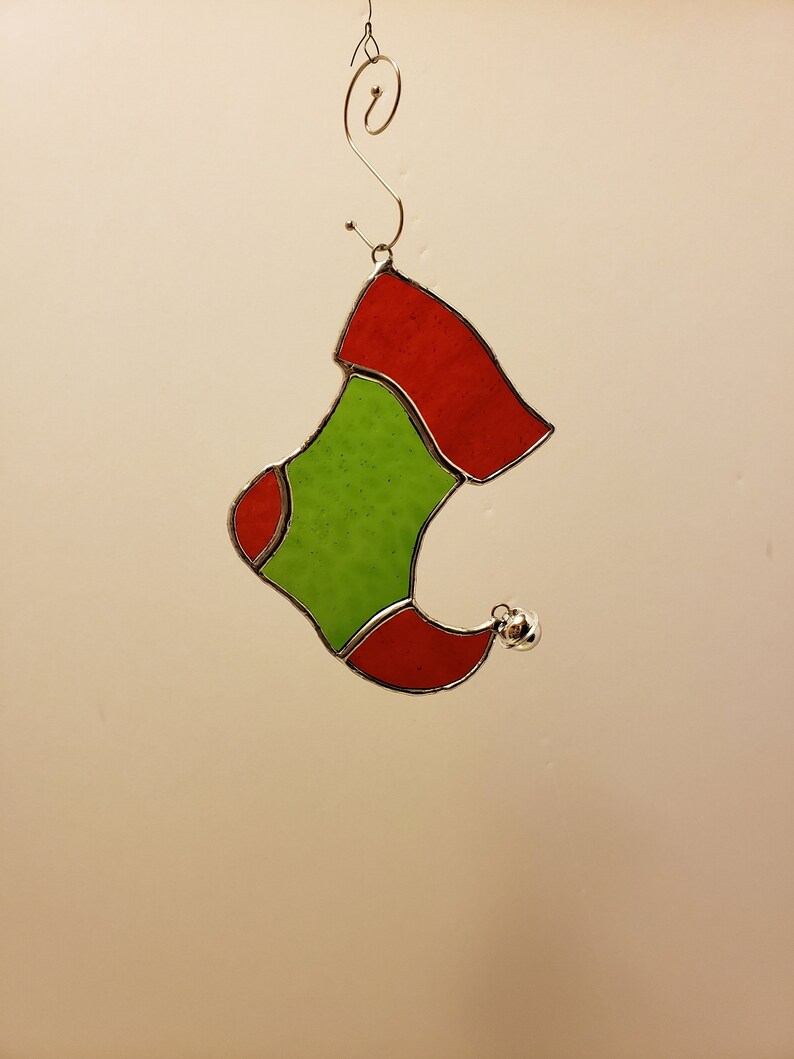 Elf Stocking Stained Glass Suncatcher Elf Sock Tree Ornament - Etsy
