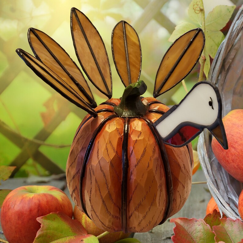 Brown Stained Glass Thanksgiving Turkey Centerpiece Kit | Etsy