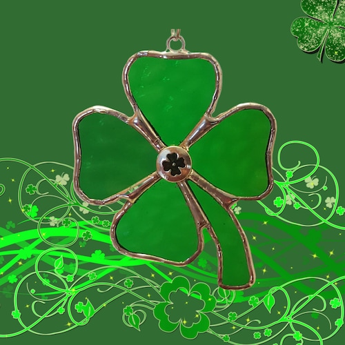 Stained Glass Shamrock Stained Glass Four Leaf Clover St. | Etsy