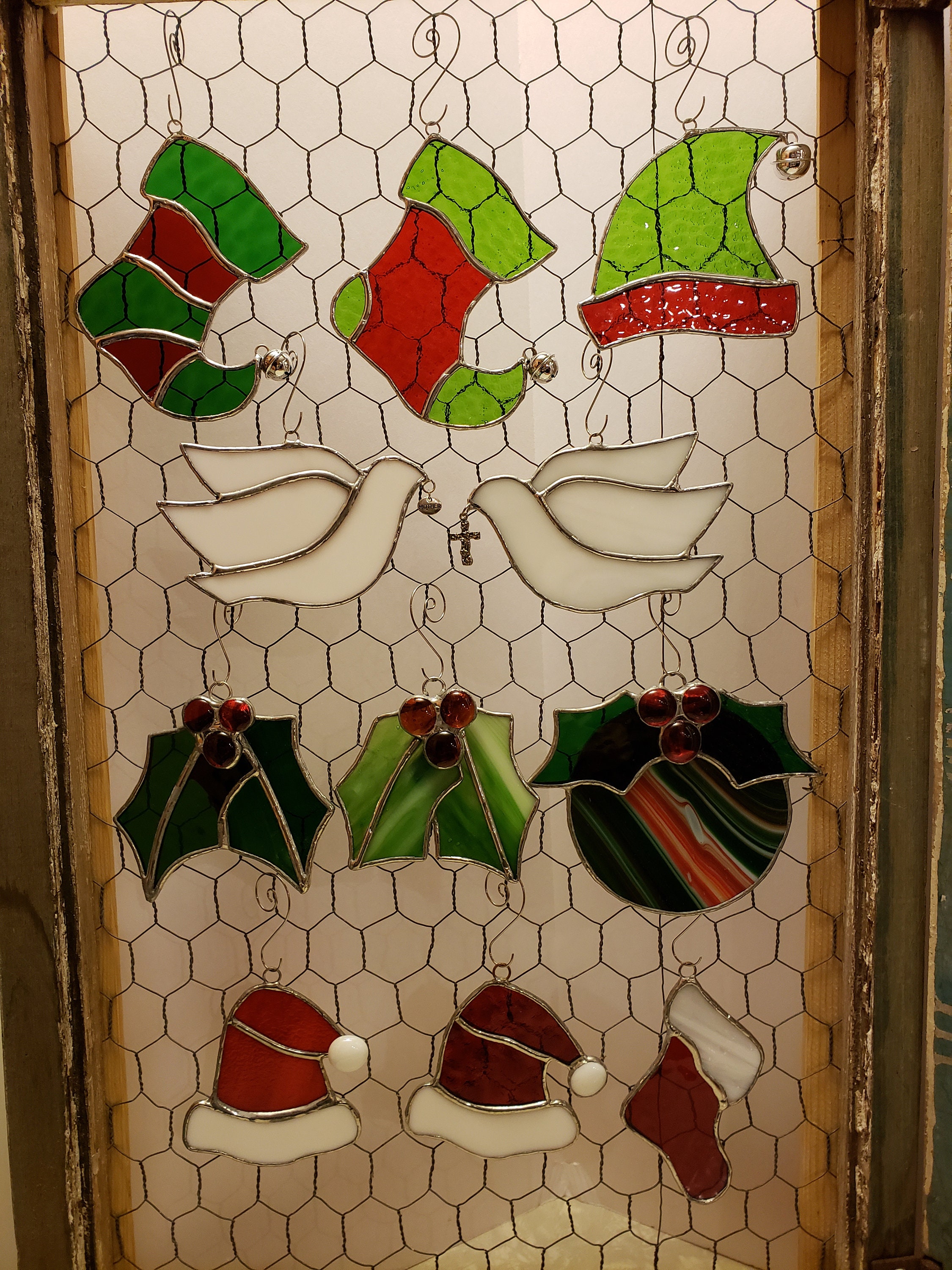 Elf Stocking Stained Glass Suncatcher Elf Sock Tree Ornament - Etsy