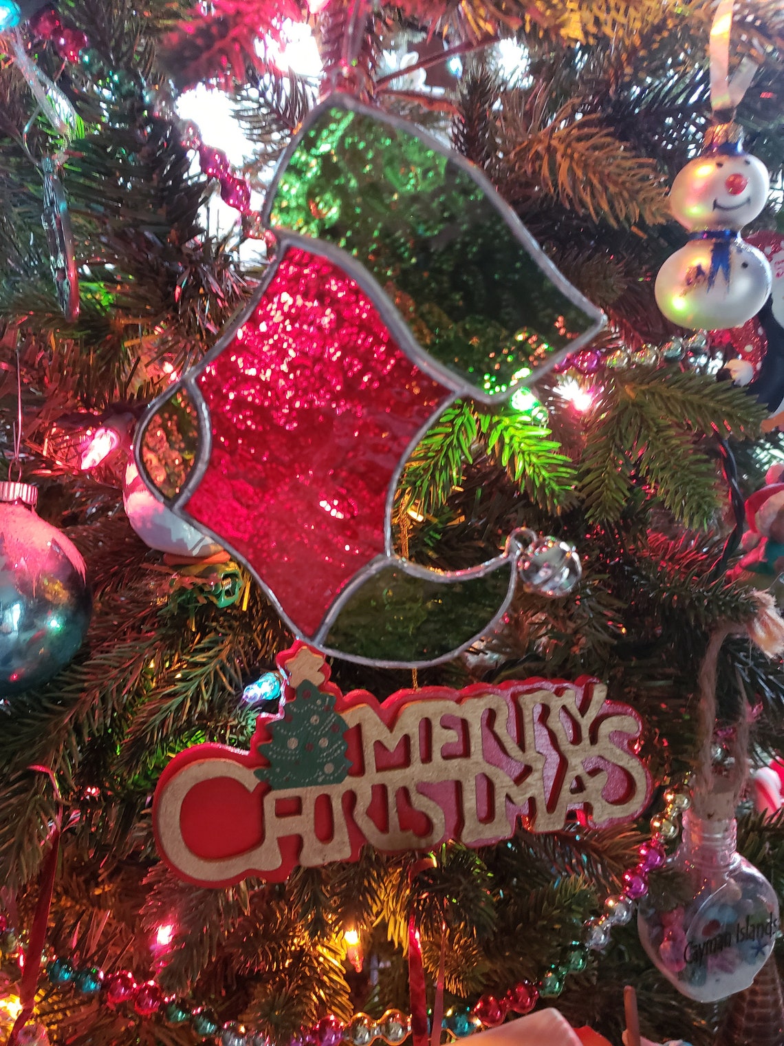 Elf Stocking Stained Glass Suncatcher Elf Sock Tree Ornament - Etsy