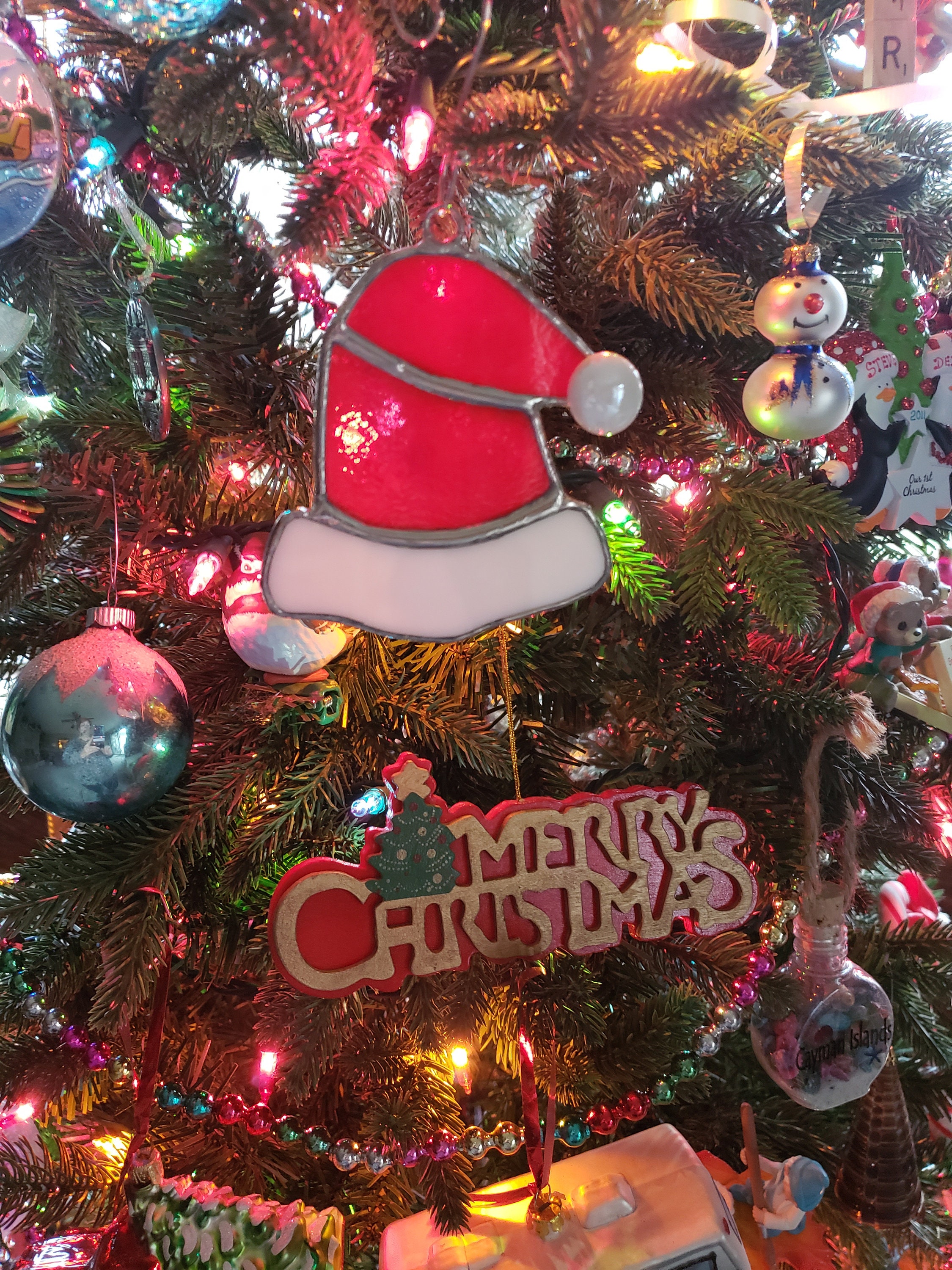Santa Hat Stained Glass Sun Catcher - Santa Claus Hat Christmas Tree ...