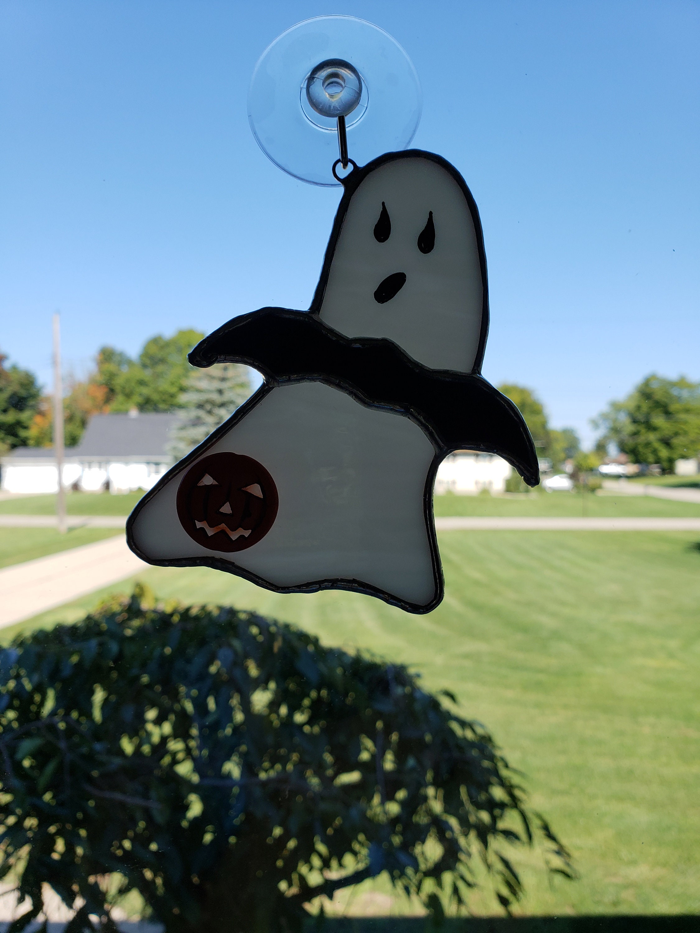 Ghost With Bat Glass Suncatcher Stained Glass Ghost With Bat - Etsy