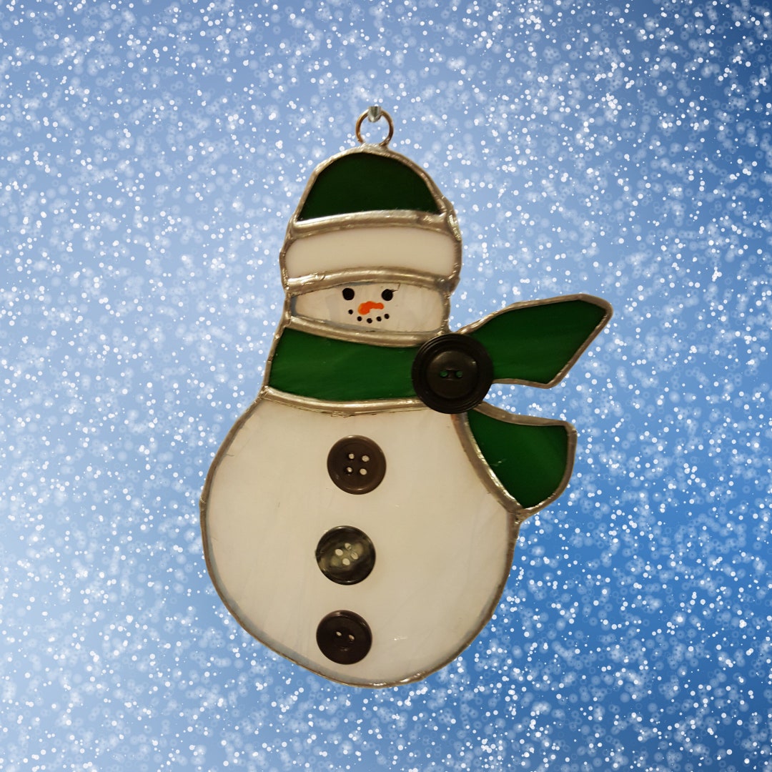 Snowman Sun Catcher Snowman With Scarf and Buttons Stained Glass Sun ...