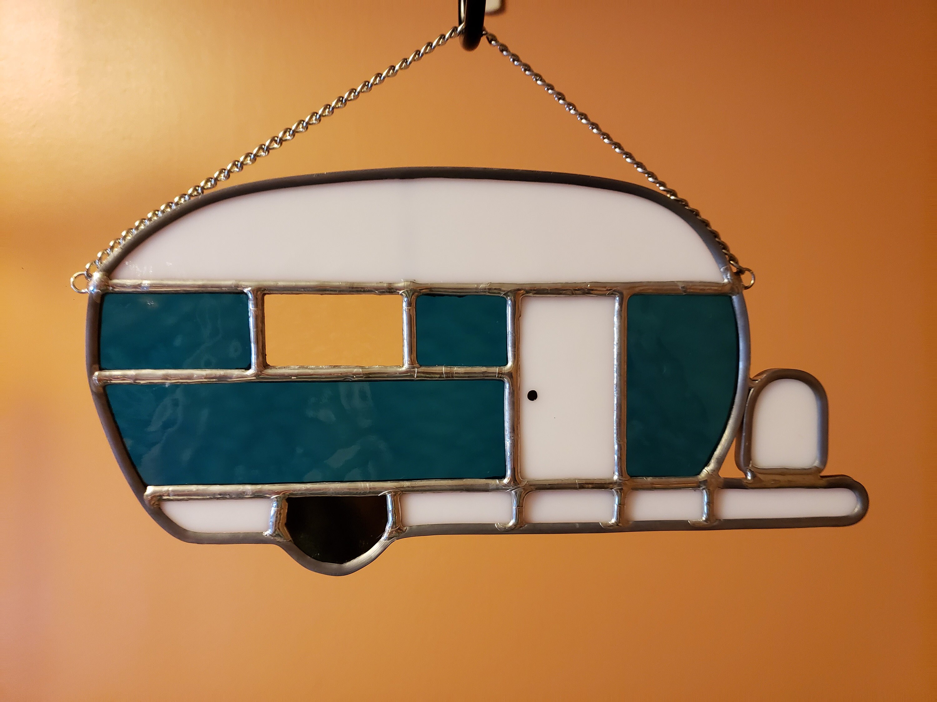 Deep Aqua Blue Stained Glass Camper Suncatcher - Travel Trailer ...