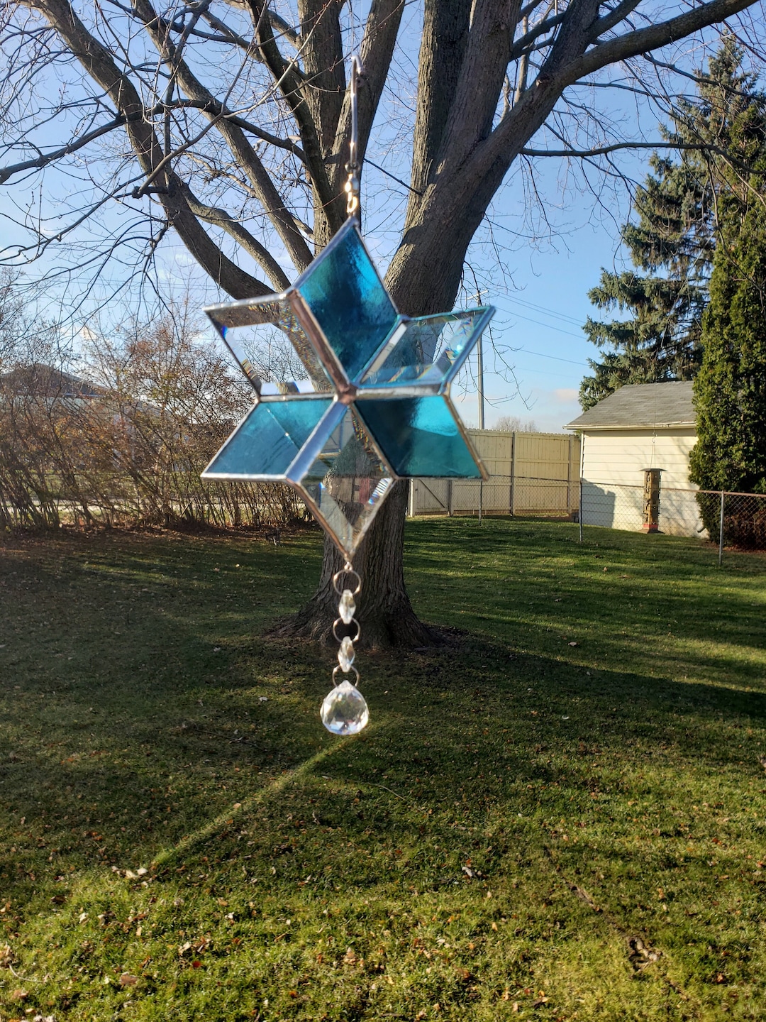 Small Turquoise Wind Spinner - Blue Outdoor Garden Stained Glass ...