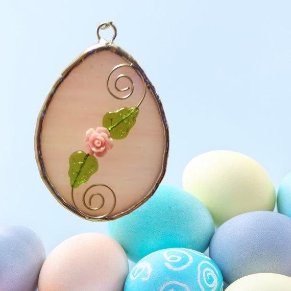 Stained Glass Easter Egg W/flower Suncatcher - Etsy
