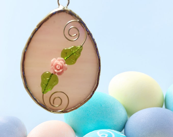 Stained Glass Easter Egg W/flower Suncatcher - Etsy