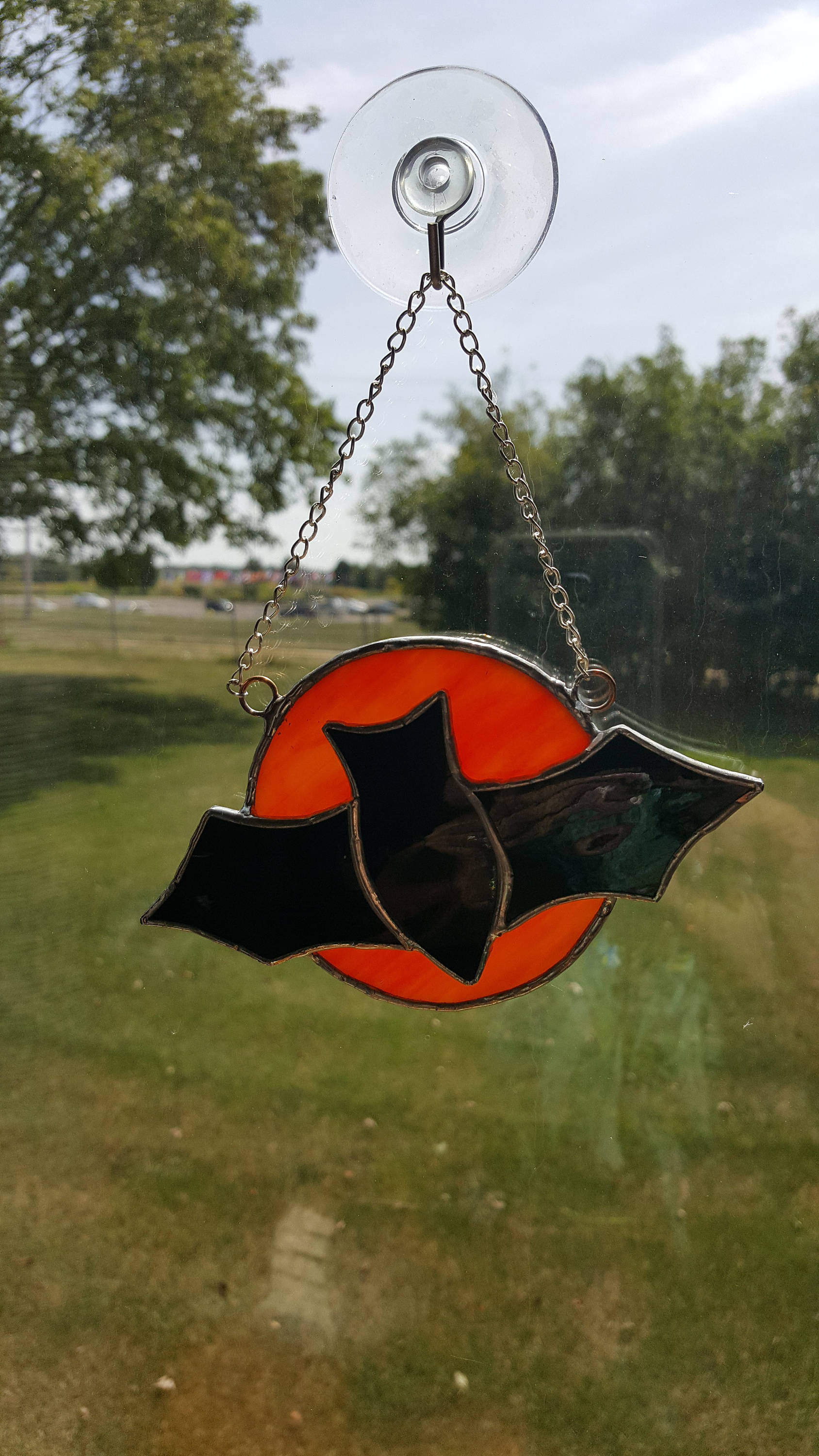 Bat and Moon Stained Glass Sun Catcher - Halloween Bat Window ...