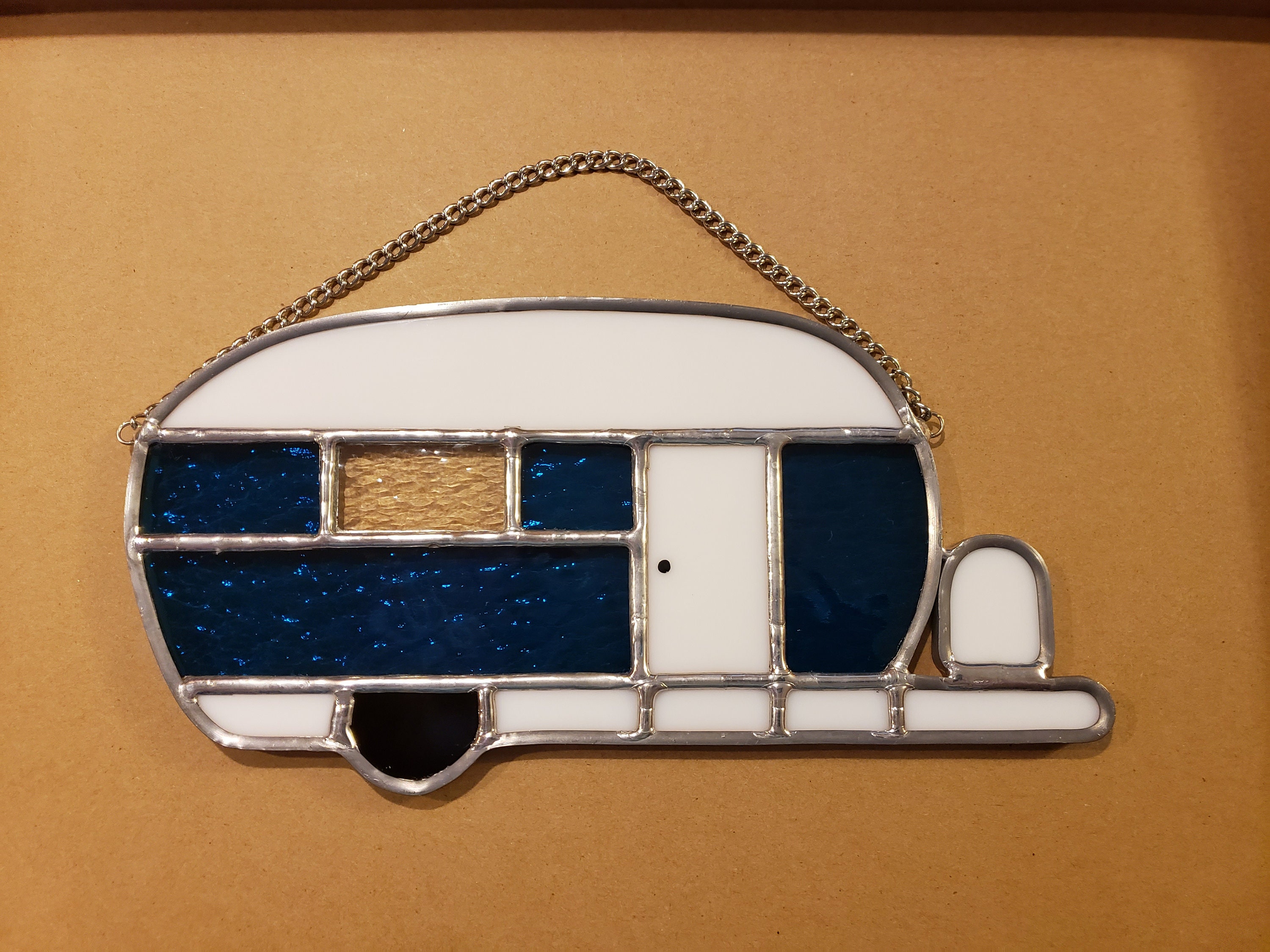 Deep Aqua Blue Stained Glass Camper Suncatcher - Travel Trailer ...
