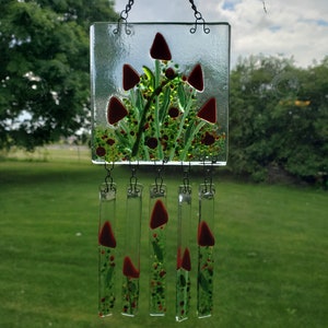 Fused Glass Red Field of Flowers Wind Chime - Flower Panel Wind-chime ...