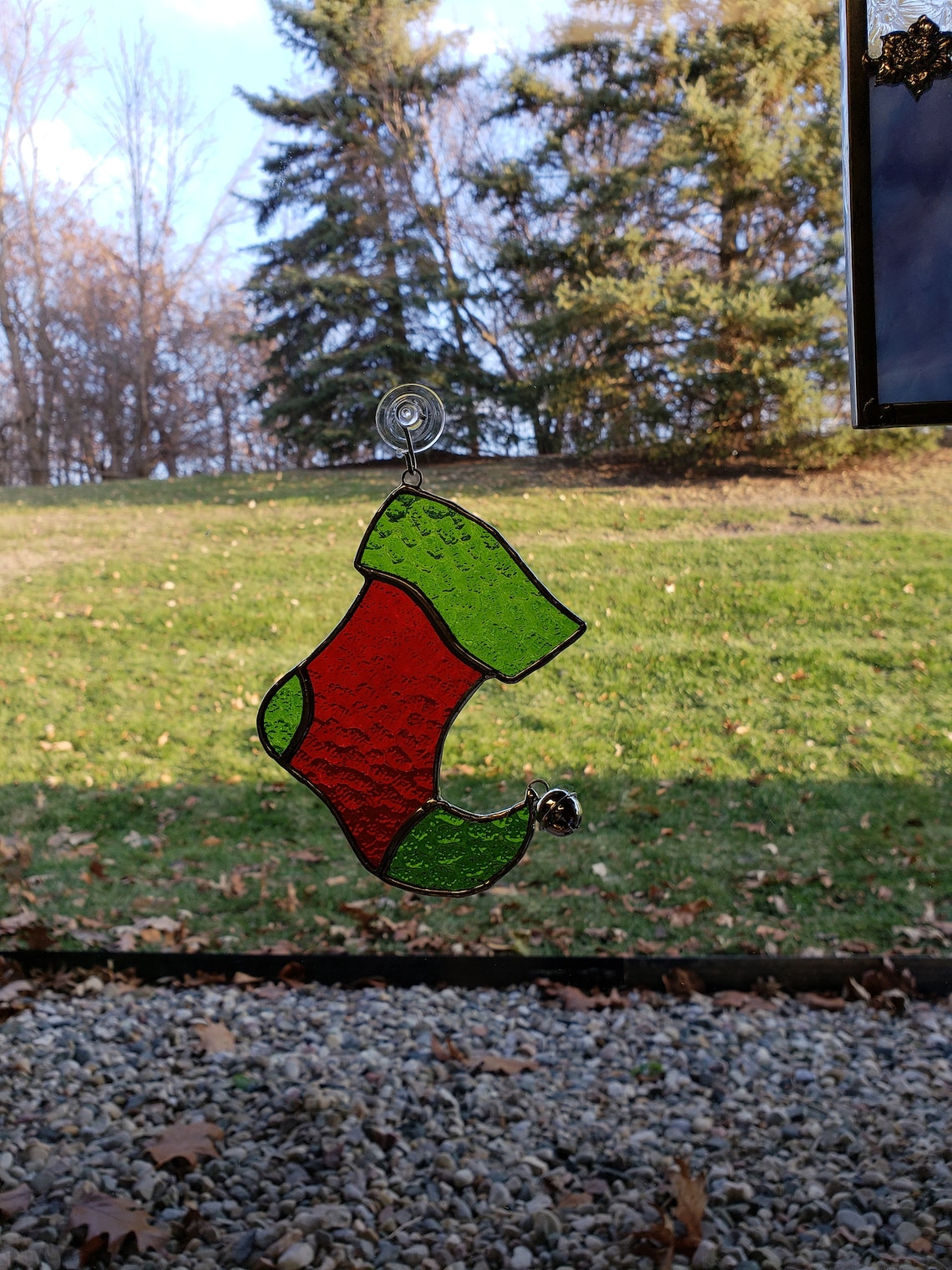 Elf Stocking Stained Glass Suncatcher Elf Sock Tree Ornament - Etsy