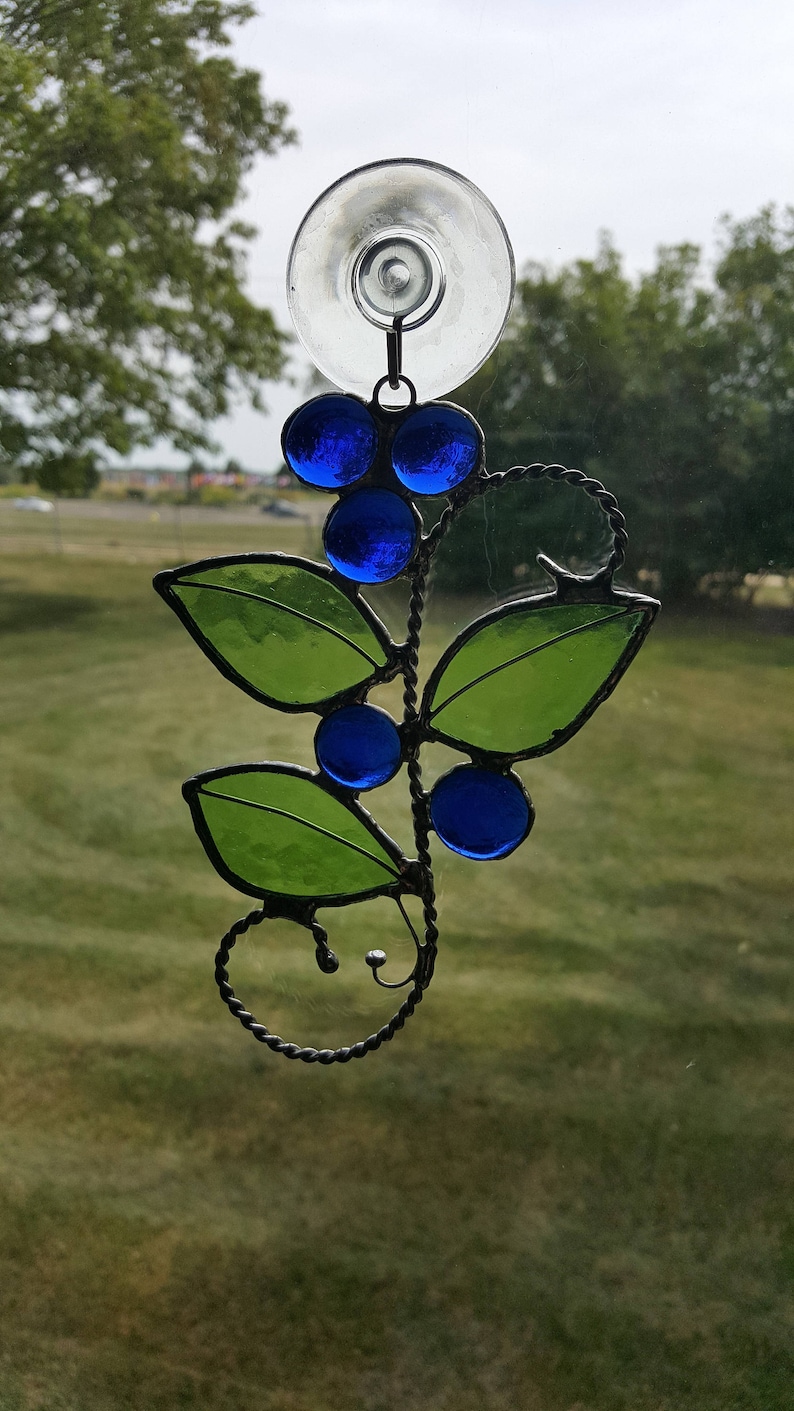 Blueberries Stained Glass Sun Catcher | Etsy