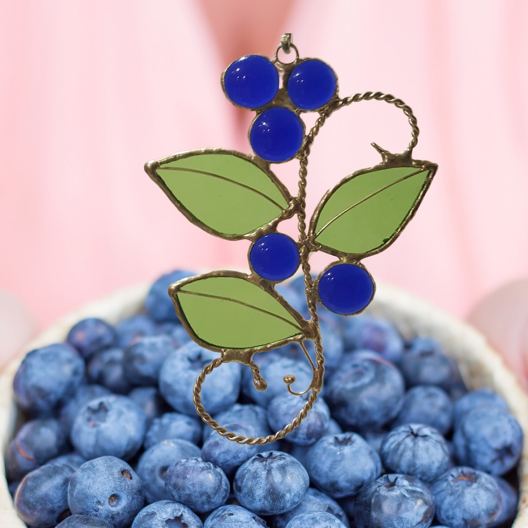Blueberries Stained Glass Sun Catcher - Etsy