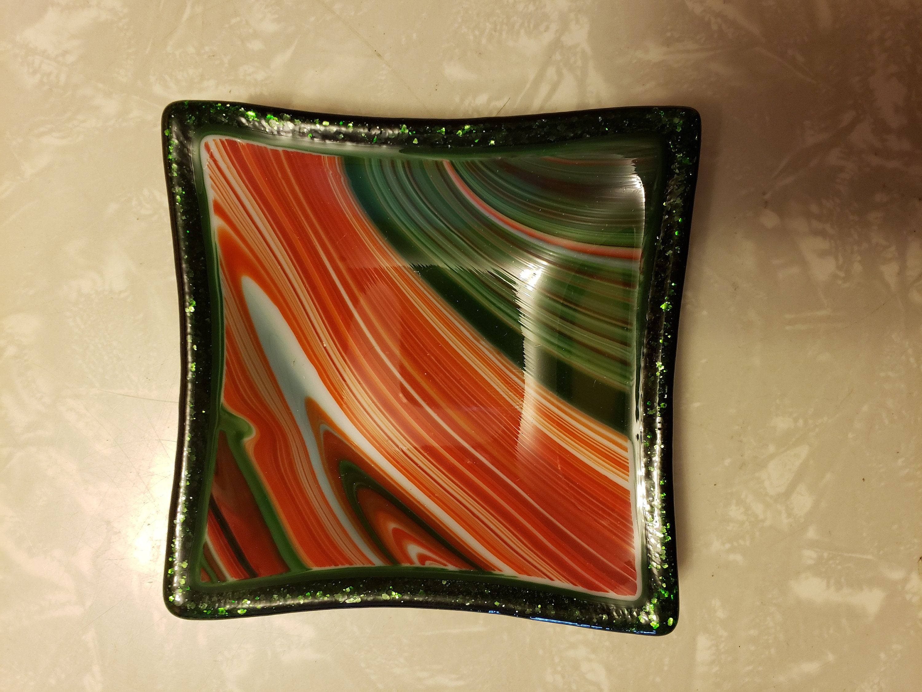 Christmas Swirl Fused Glass Square Christmas Dish | Etsy