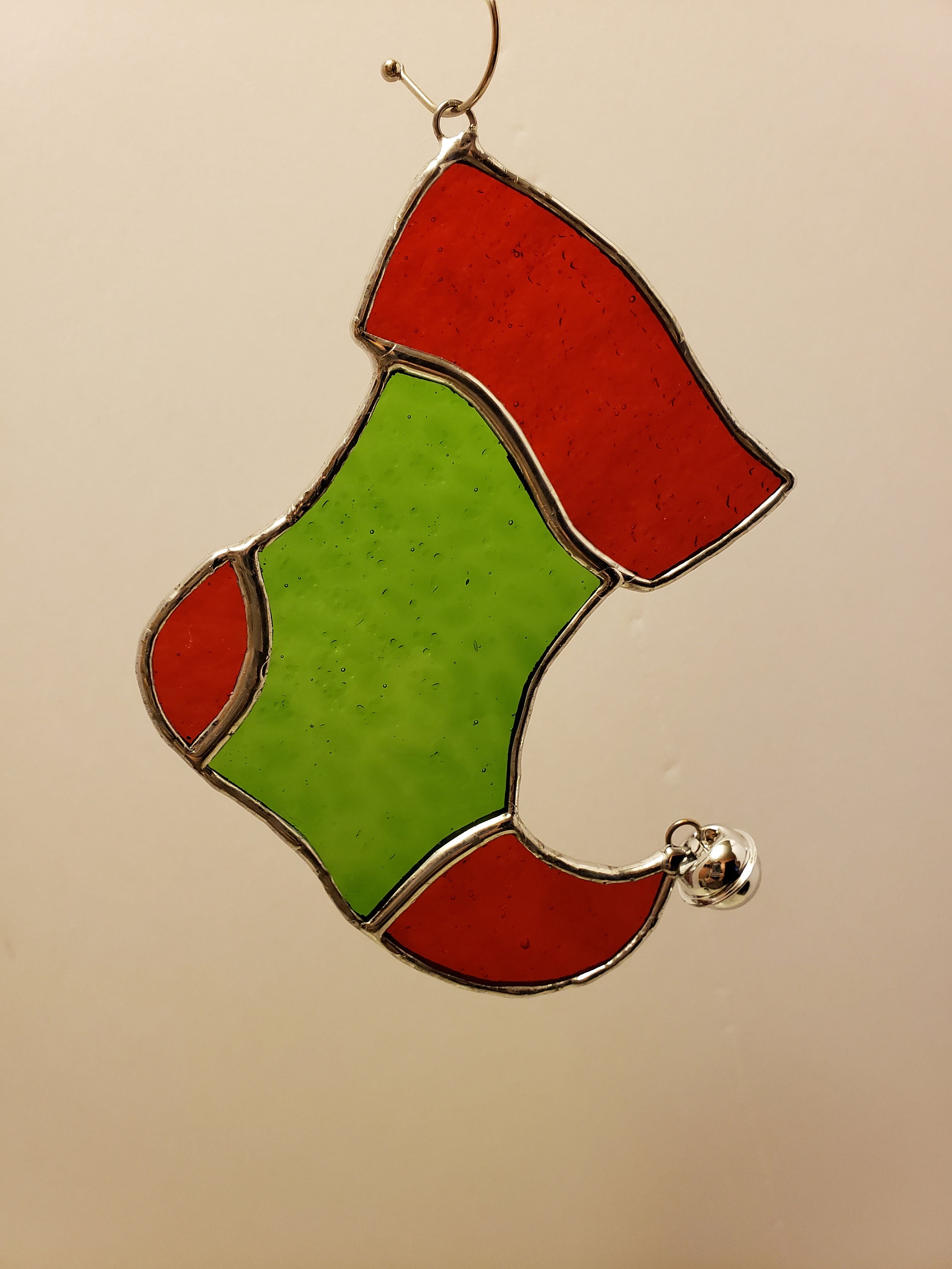 Elf Stocking Stained Glass Suncatcher Elf Sock Tree Ornament - Etsy