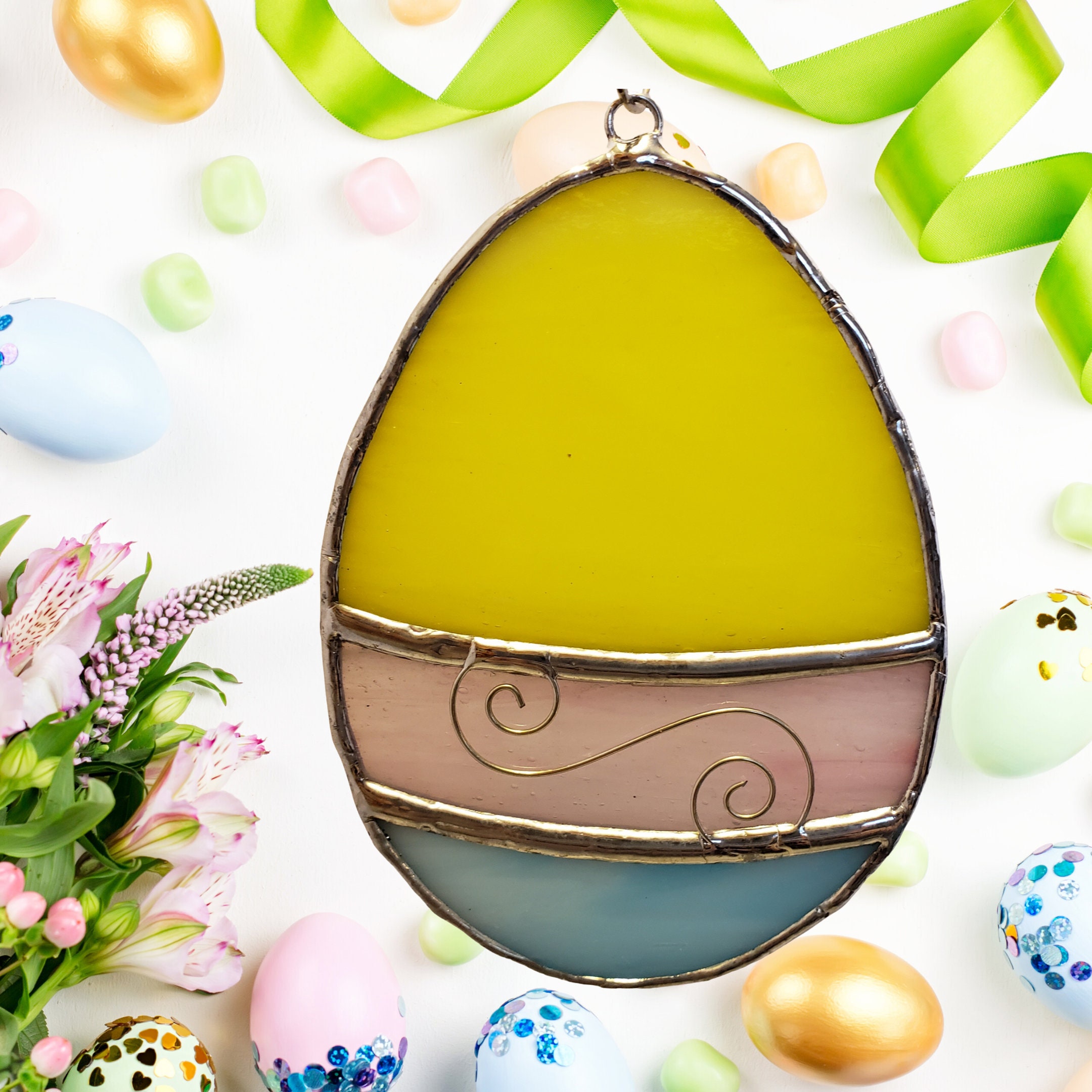 Tri-color Stained Glass Easter Egg Suncatcher | Etsy