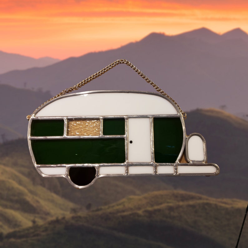 Green Stained Glass Camper Suncatcher - Travel Trailer Decoration ...