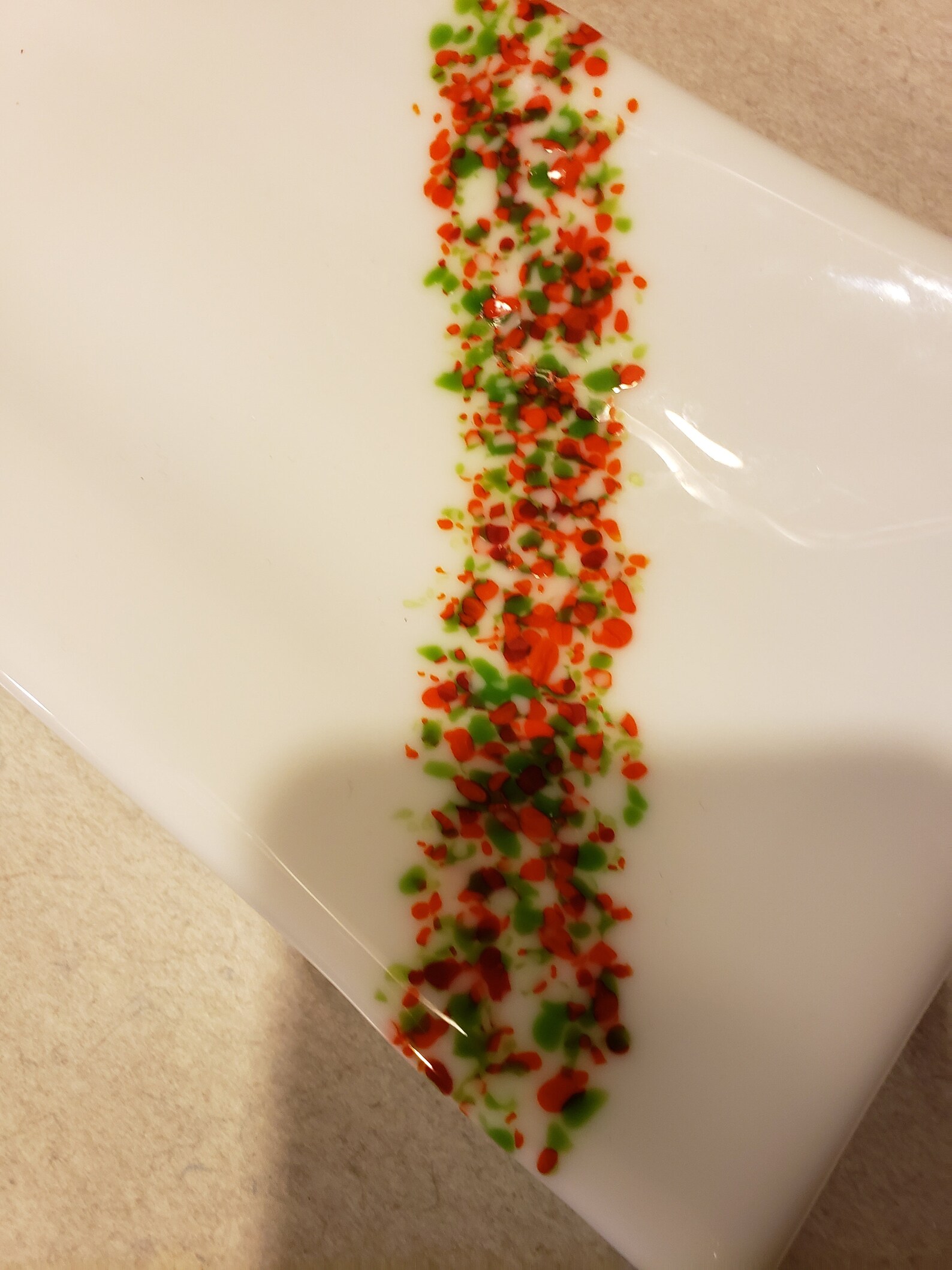 White With Green and Red Fused Glass Rectangular Dish | Etsy