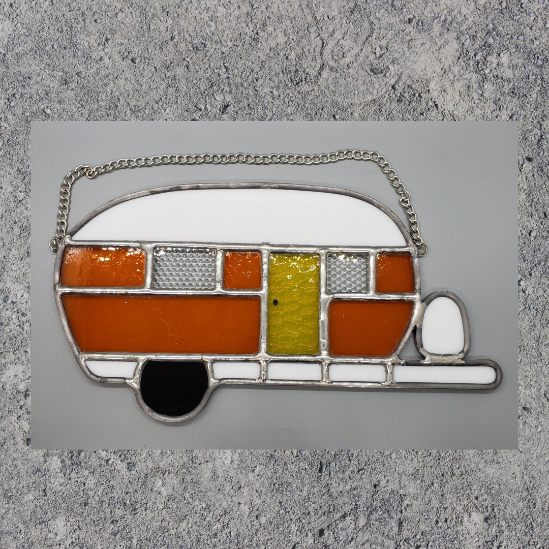Stained Glass Camper Suncatcher - Orange and Yellow Travel Trailer ...