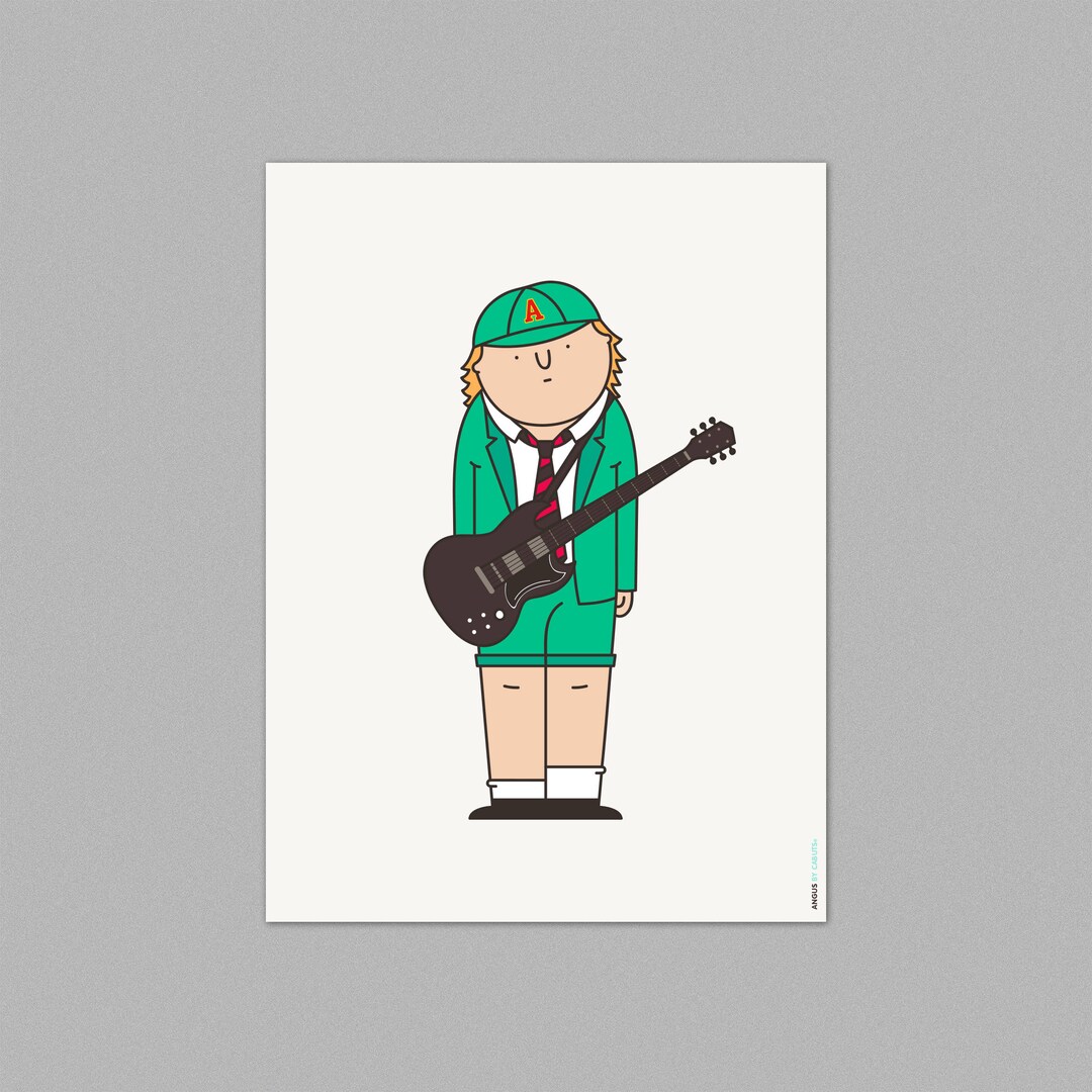 Illustration, Print, Angus Young, ACDC, Rockstar, Cartoon Characters ...