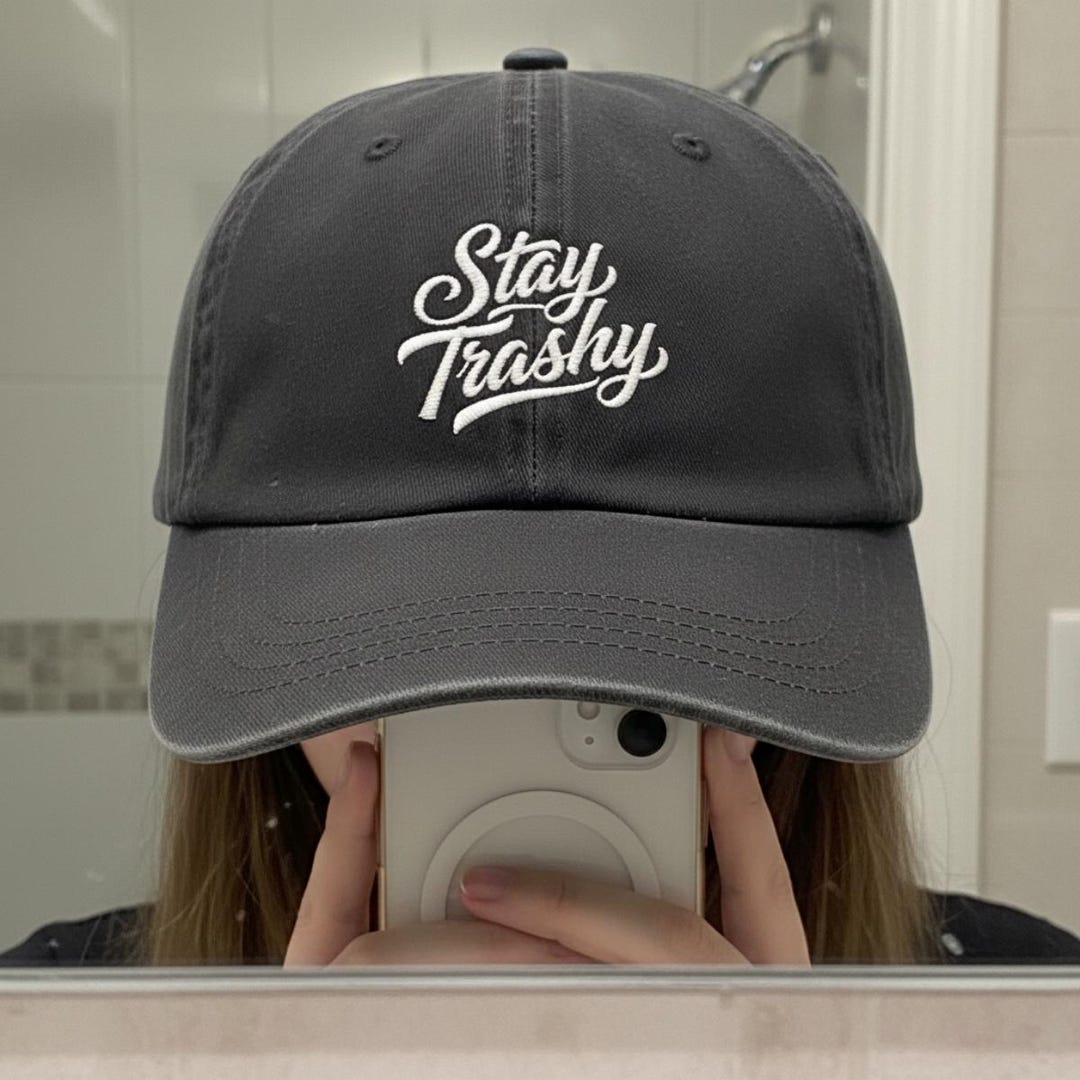 Stay Trashy Dad Hat | Embroidered Funny Baseball Cap | Ironic Phrase ...