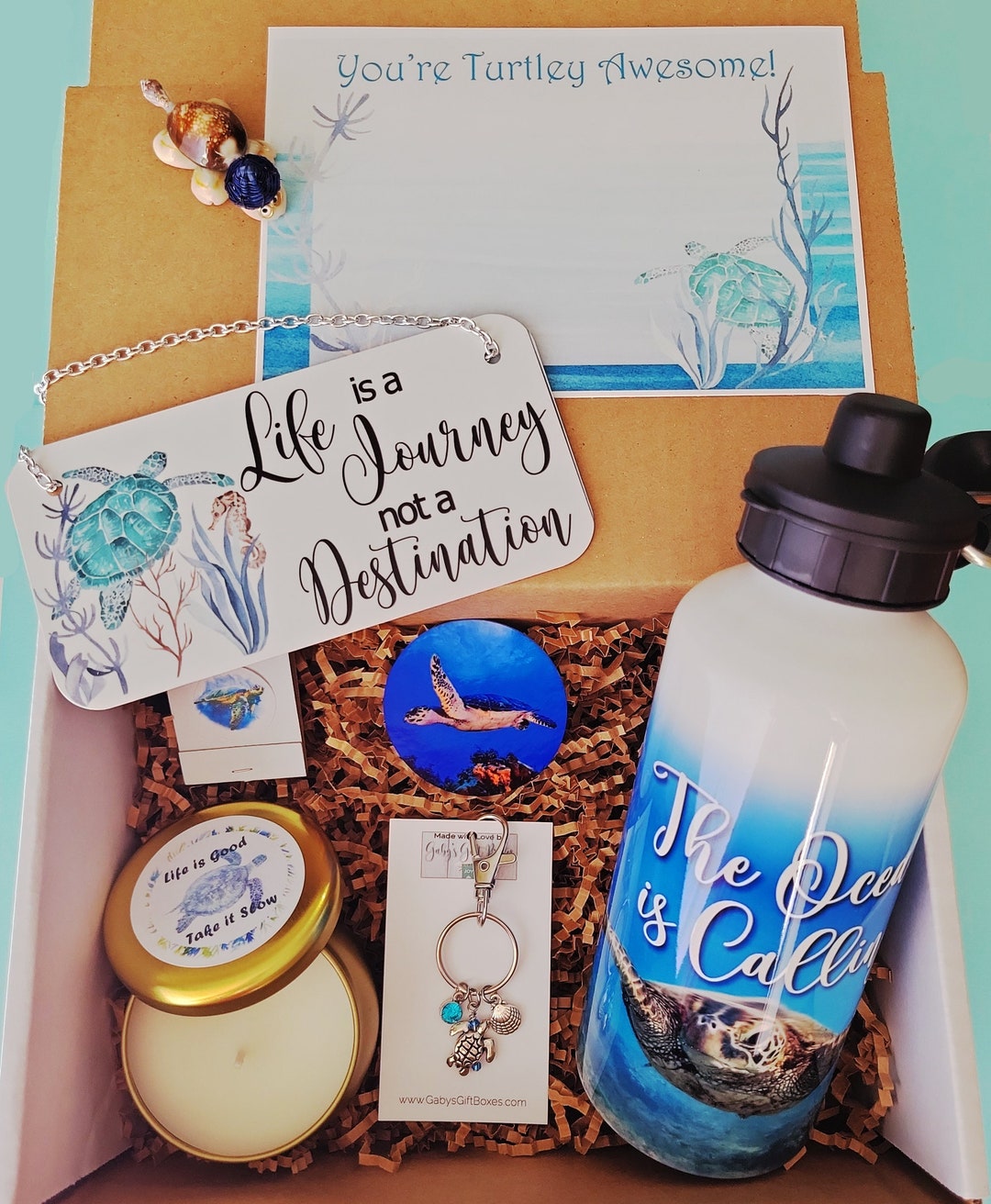 Sea Turtle Gift Box, Shell Gift for Her, Water Bottle, Sea Turtle Gift ...