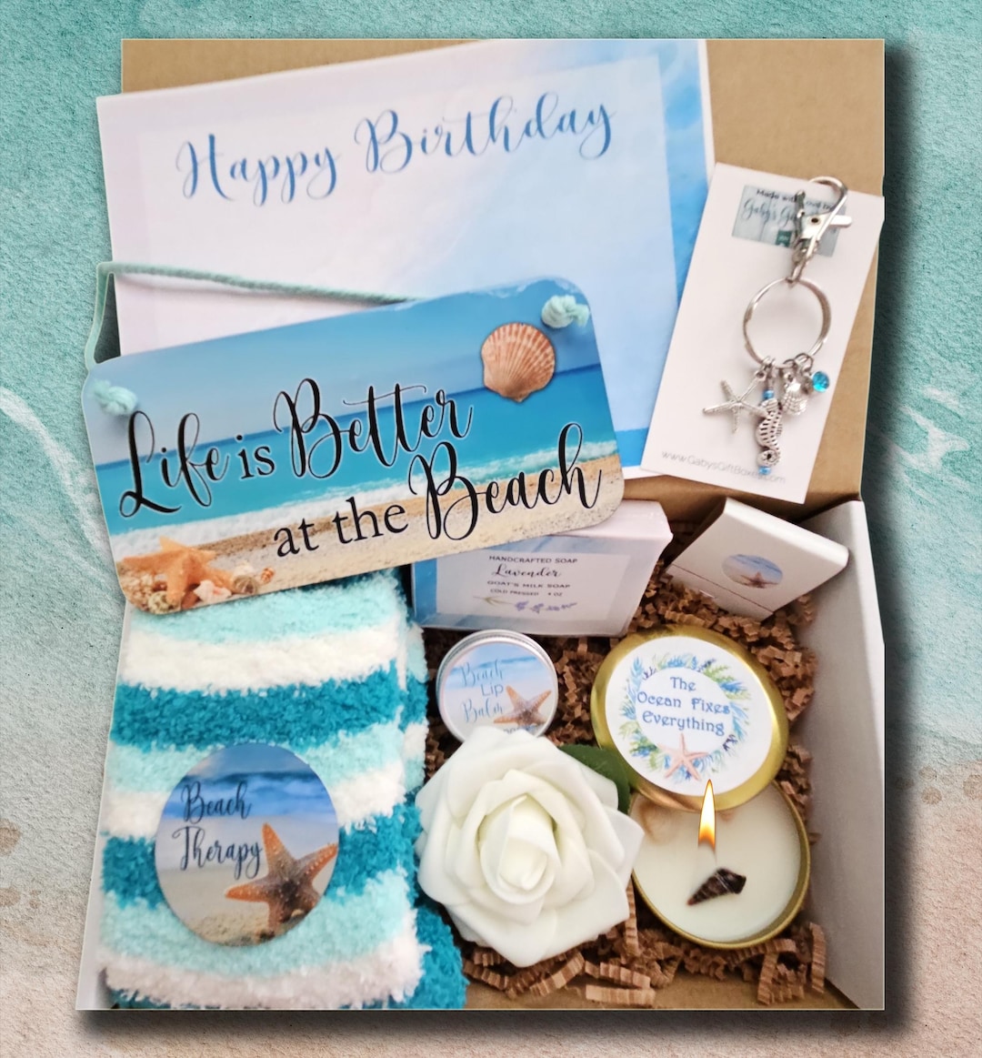 Happy Birthday Beach Gift Box, Beach Lover Gift Basket, Destination ...