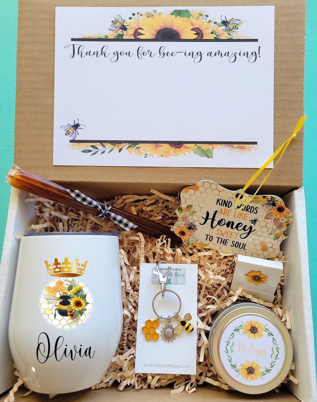 Honey Bee Lover Stemless Wine Tumbler Gift Box, Thank You, Bridesmaids ...