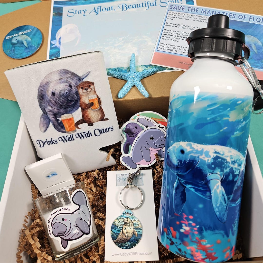 Manatee Lover Gift Box, Save the Manatees Set With Water Bottle, Otter ...