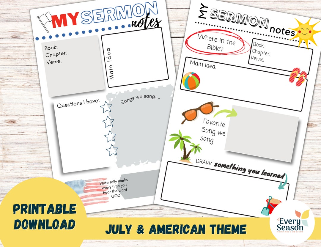 July Sermon Notes for Kids: American Theme (digital Download) - Etsy
