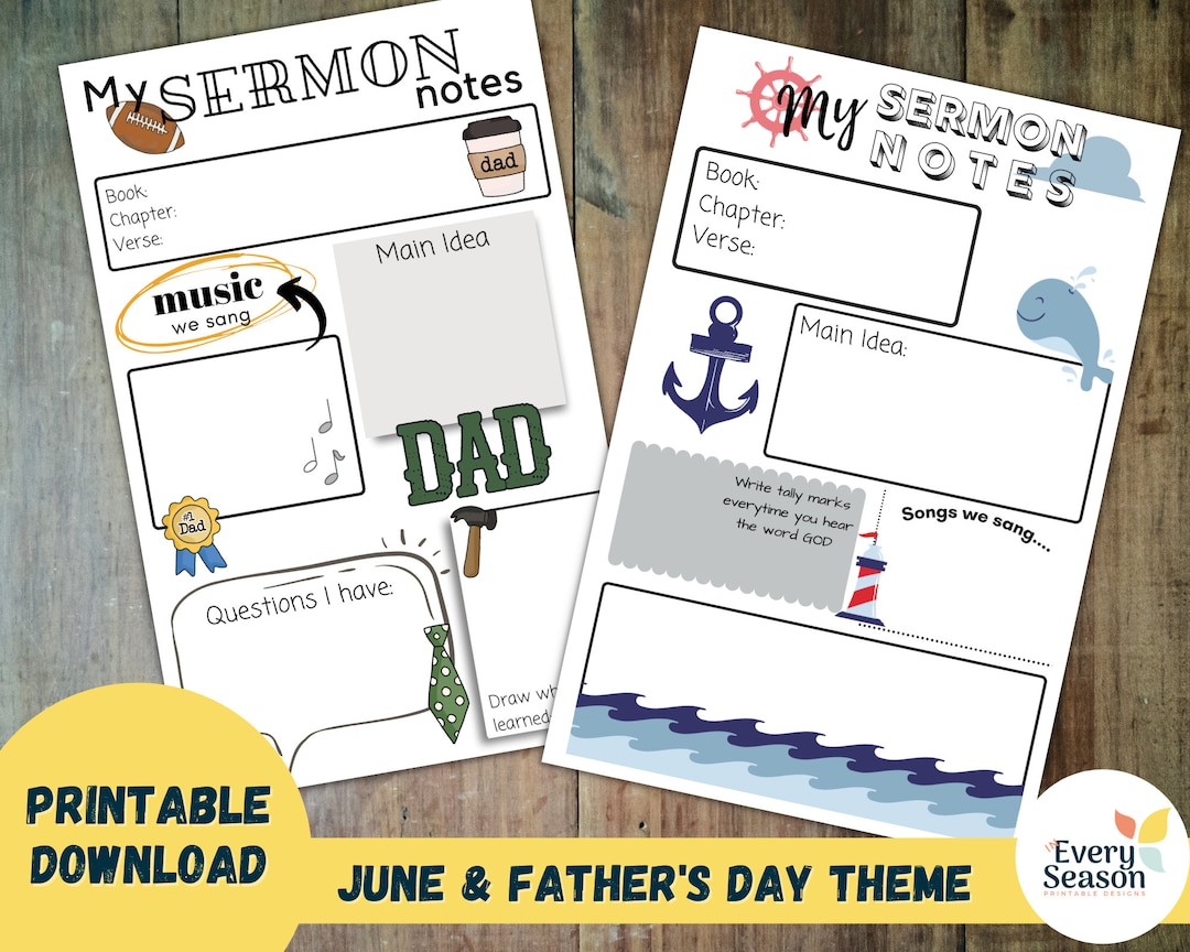 June Sermon Notes for Kids: Father's Day Theme (digital Download) - Etsy