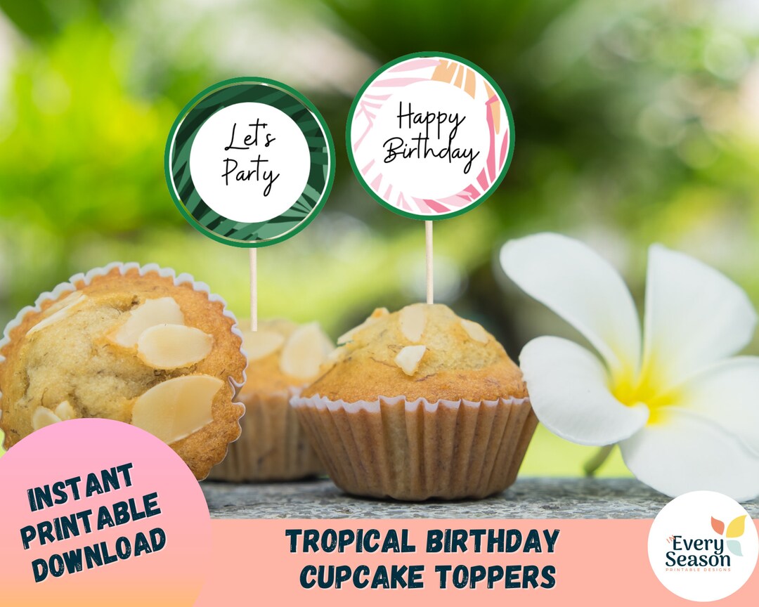 Tropical Cupcake Toppers / Tropical Birthday Decor / Party Food Picks ...