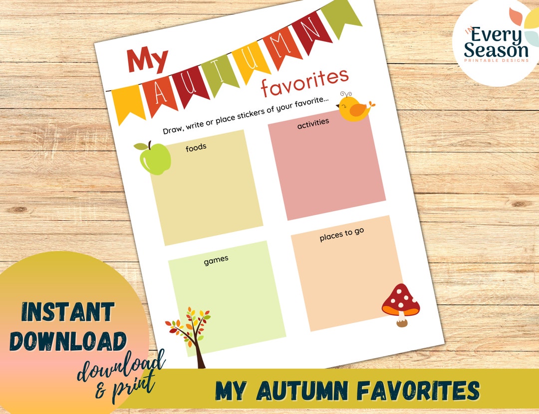 My Autumn Favorites Fill in Printable for Kids Preschool Activity Sheet ...