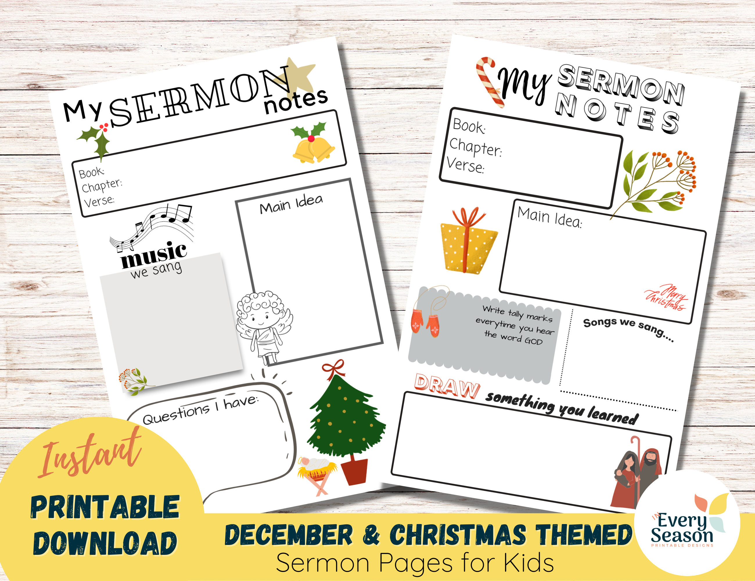 Christmas Sermon Notes for Kids: Printable Activity Pages (digital ...