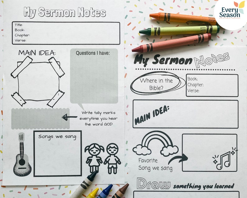 Printable Sermon Pages for Kids; Worship Notes; Download - Etsy
