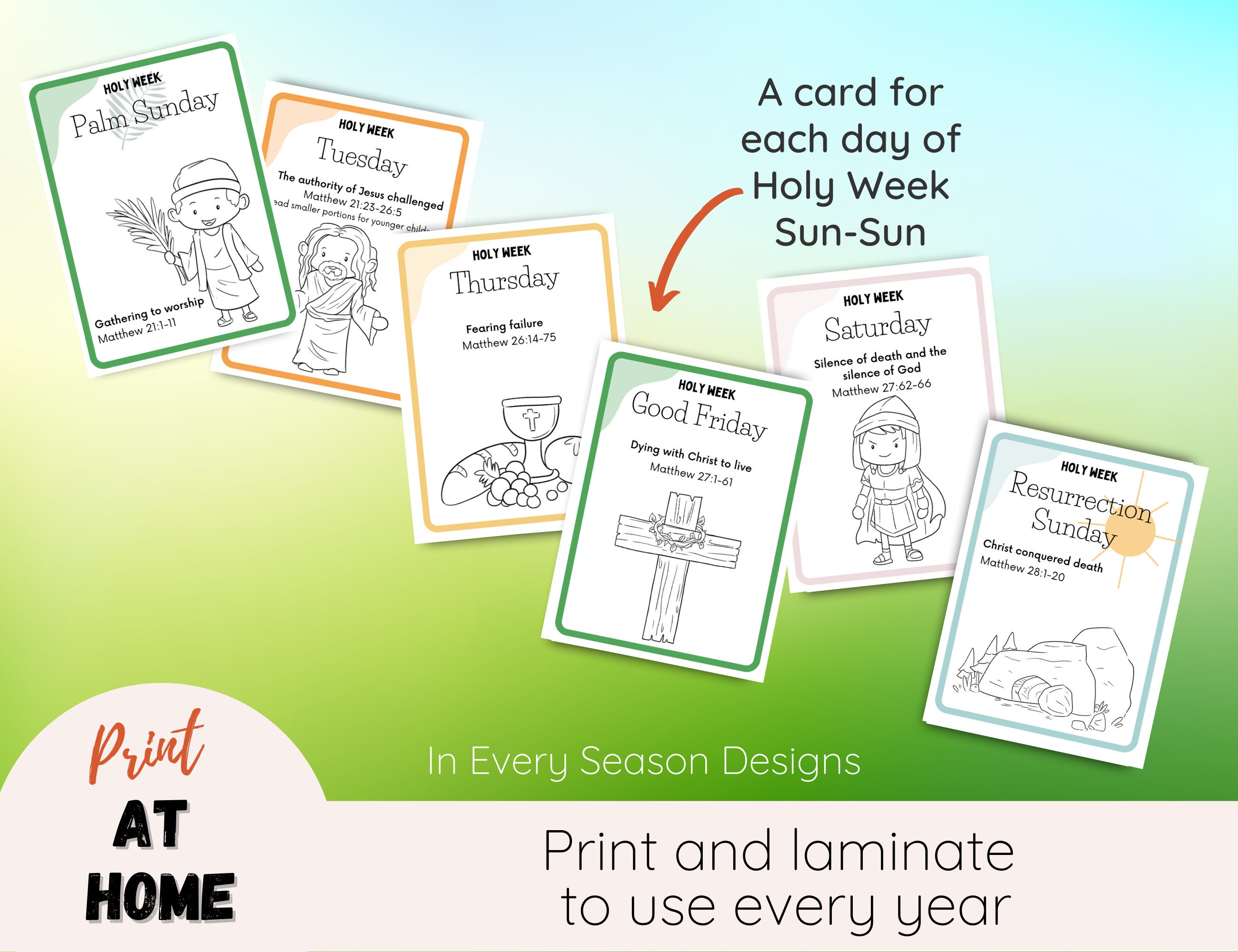 Holy Week Scripture Cards Coloring Cards for Palm Sunday and Easter for ...