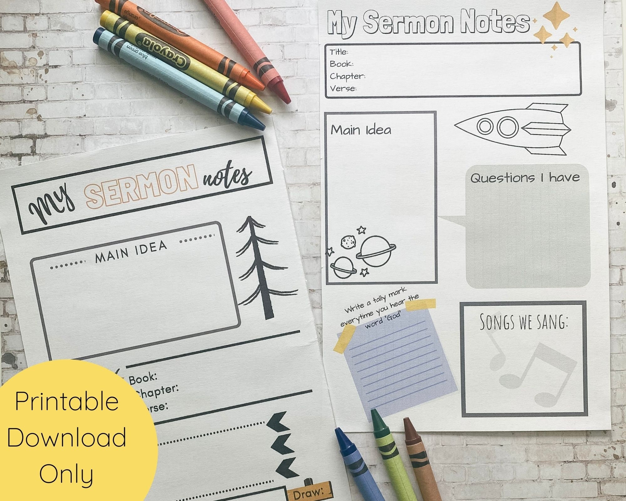 Camping/space Themed Printable Sermon Notes for Kids - Etsy