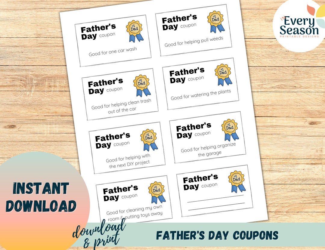 Father's Day Coupons Instant Download Printable Coupons for Dad - Etsy