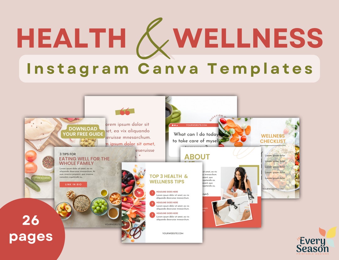 Health & Wellness Instagram Post Templates: 26 Editable Canva Designs ...
