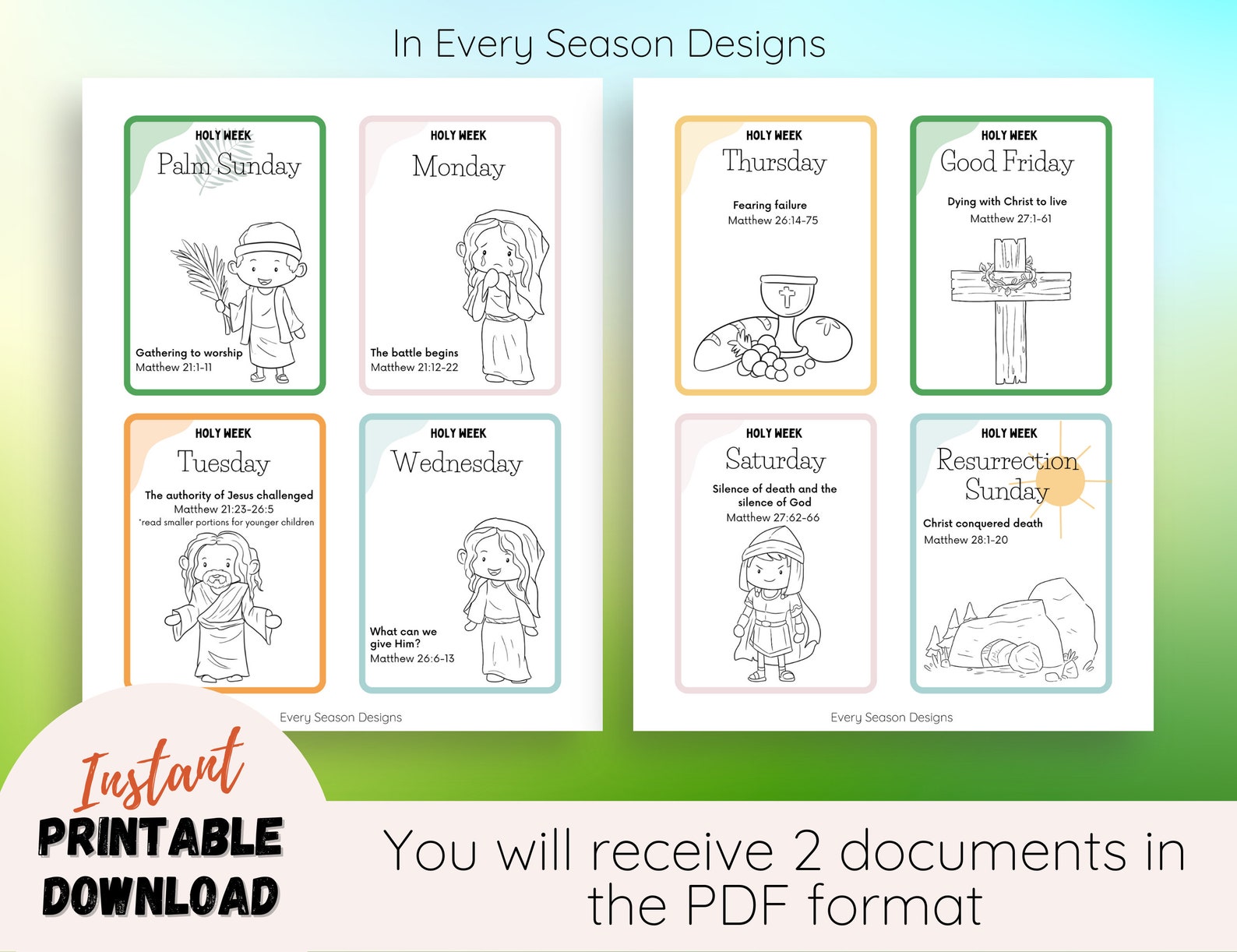 Holy Week Scripture Cards | Coloring Cards for Palm Sunday and Easter ...