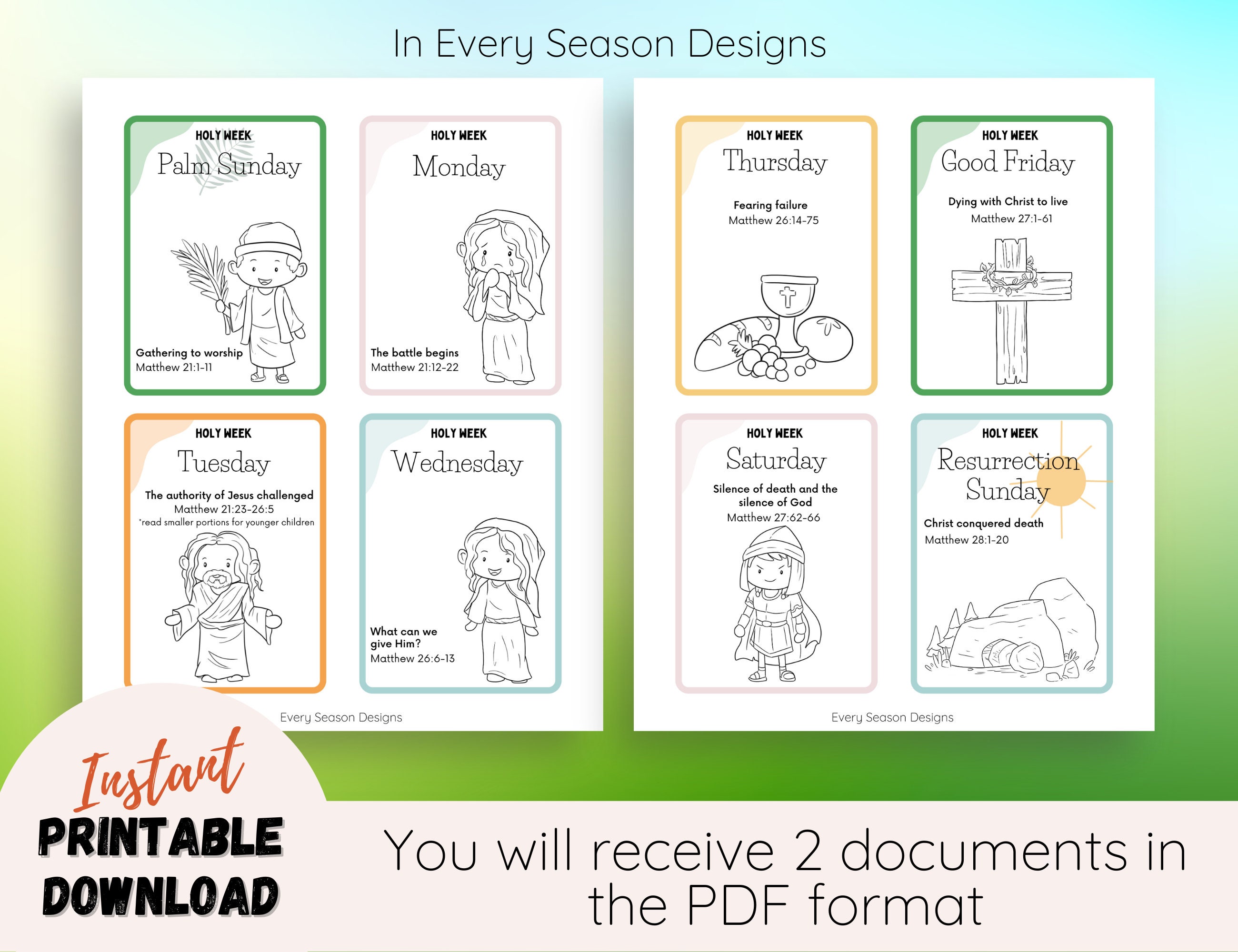 Holy Week Scripture Cards | Coloring Cards for Palm Sunday and Easter ...