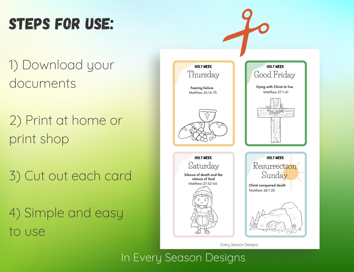 Holy Week Scripture Cards Coloring Cards for Palm Sunday and Easter for ...